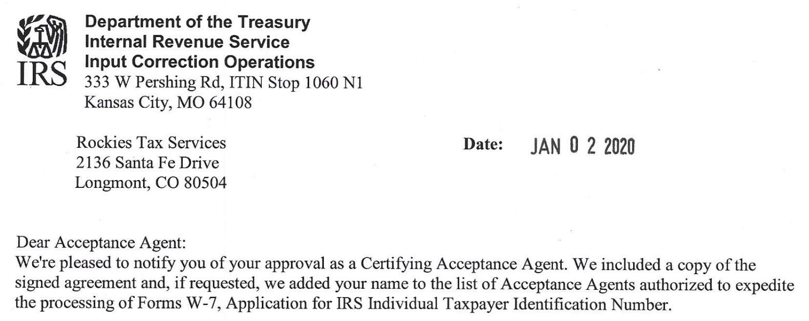Agente Tramitador Certificado (CAA) Rockies Tax Services